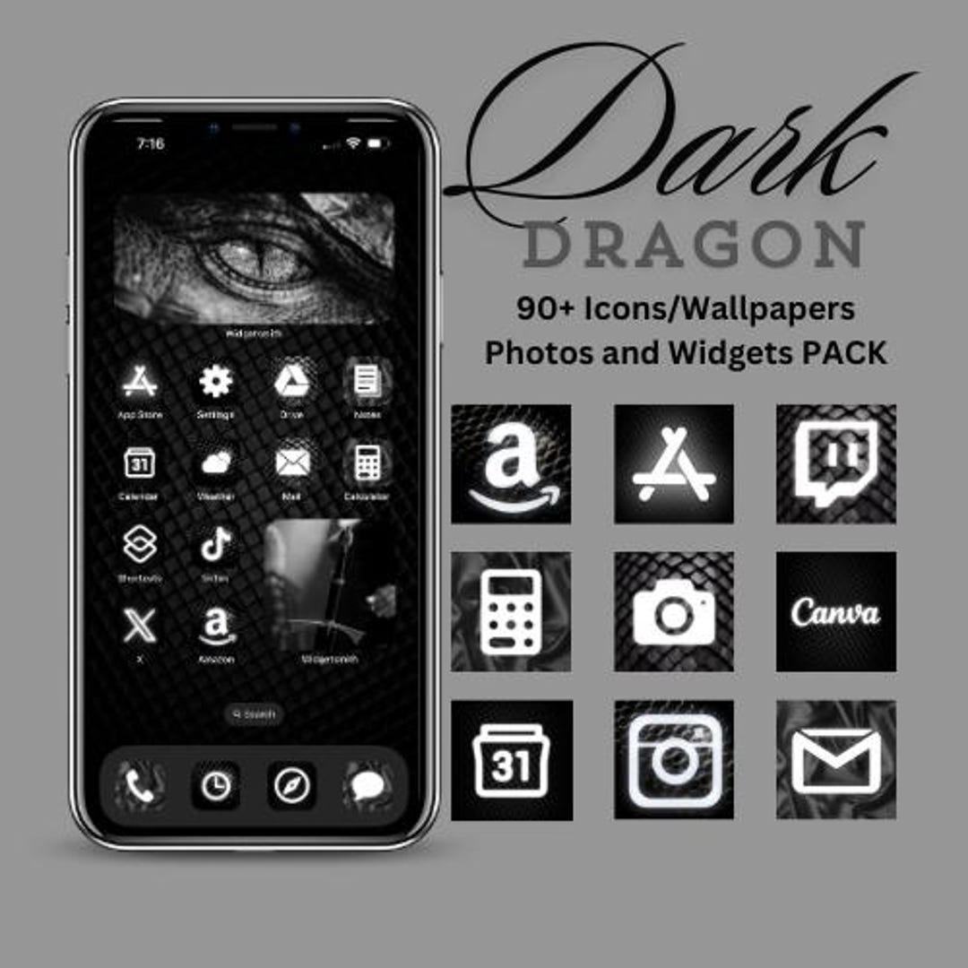 Dragon Theme Dark Icon Pack for IOS and Android - Etsy