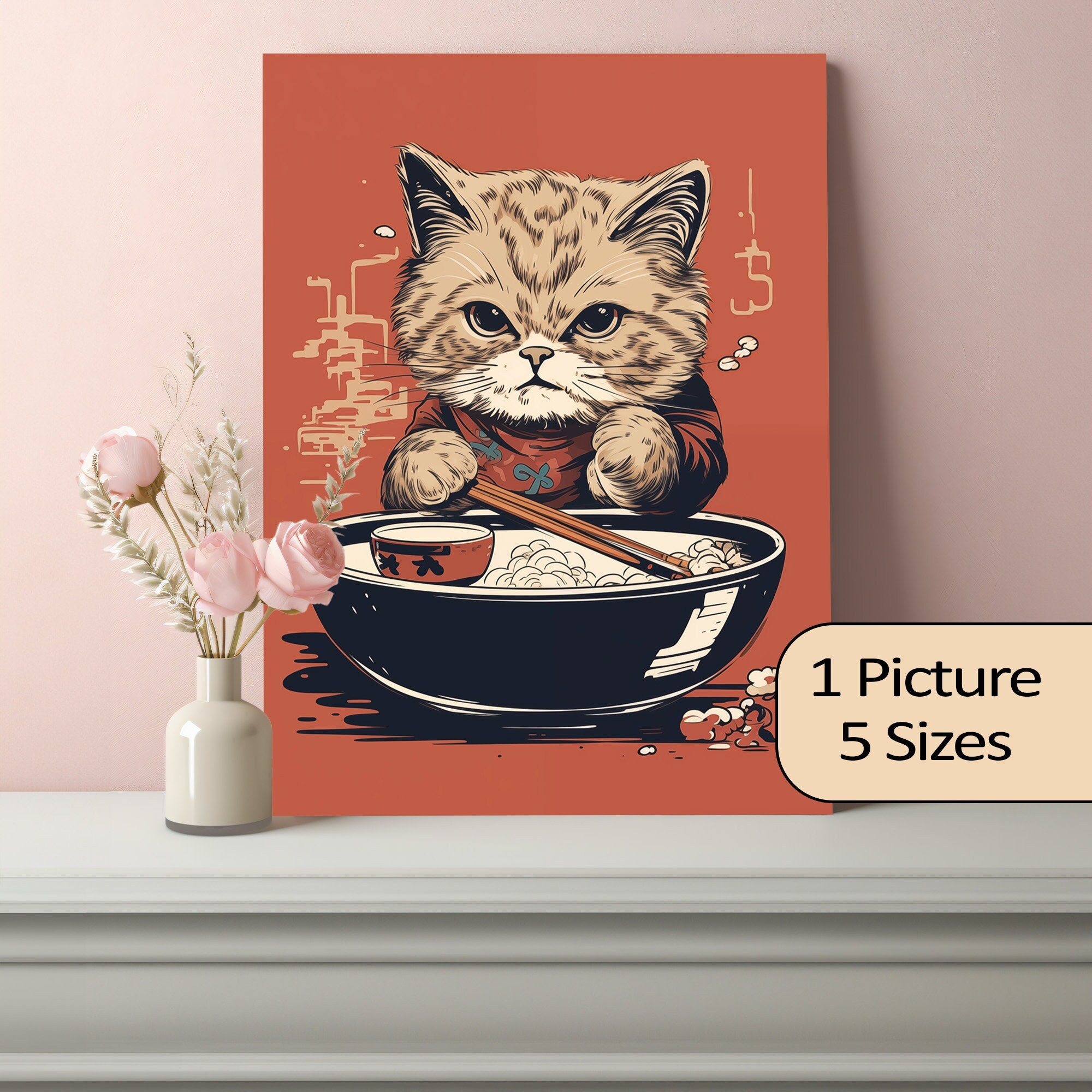 Home Decor Wall Art, Angry Cat Poster, Gift for Japanese Ramen Lover - Etsy