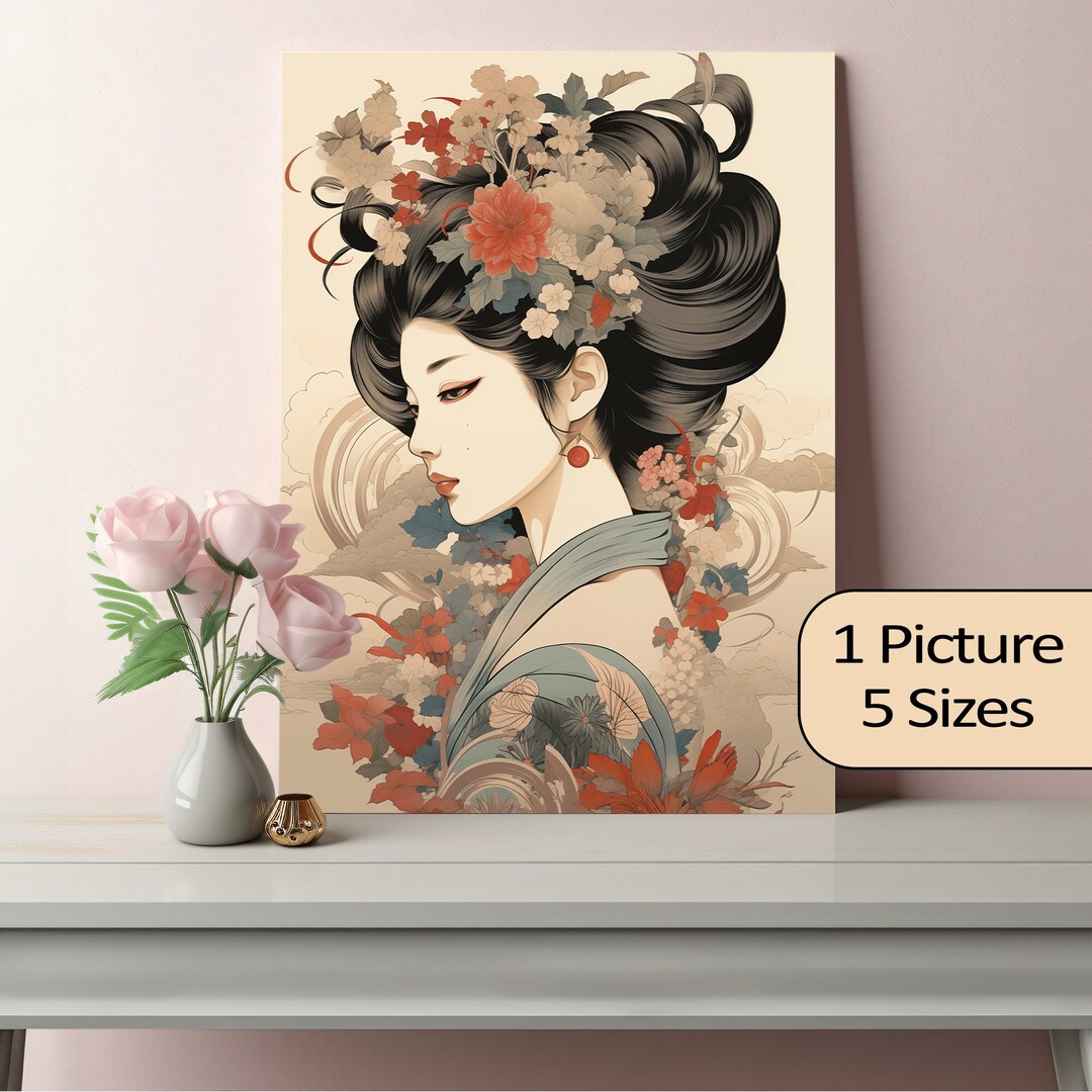 Charming Geisha Poster Traditional Japanese Women Motif Elegant Kimono ...