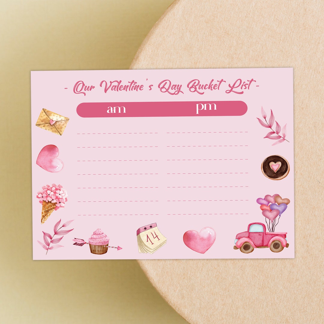 Editable Valentines Day Bucket List Funny Party to Do List Heart ...
