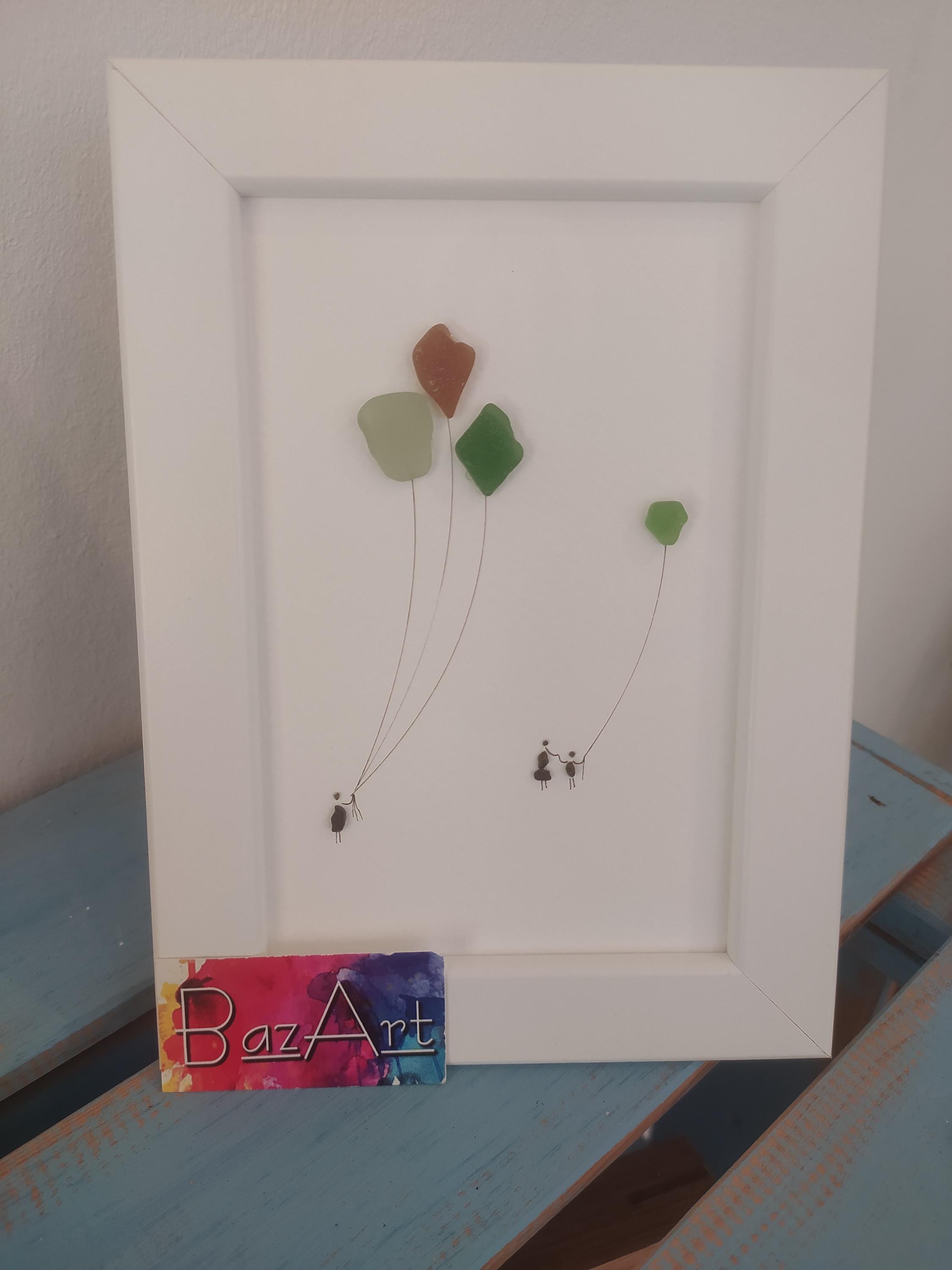 Sea Glass | Family With Balloons | Framed | Wall Decoration | Handmade ...