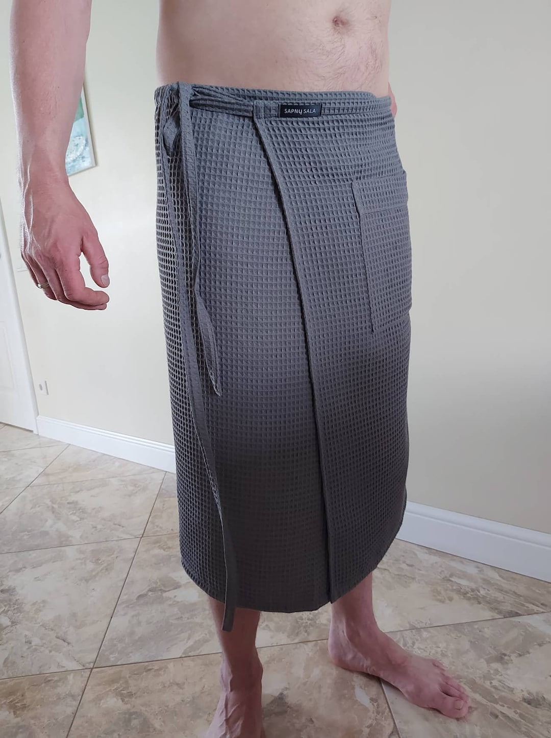Men's Cotton Waffle Weave Sauna Kilt: Bath Pool Towel Wrap With Pocket ...