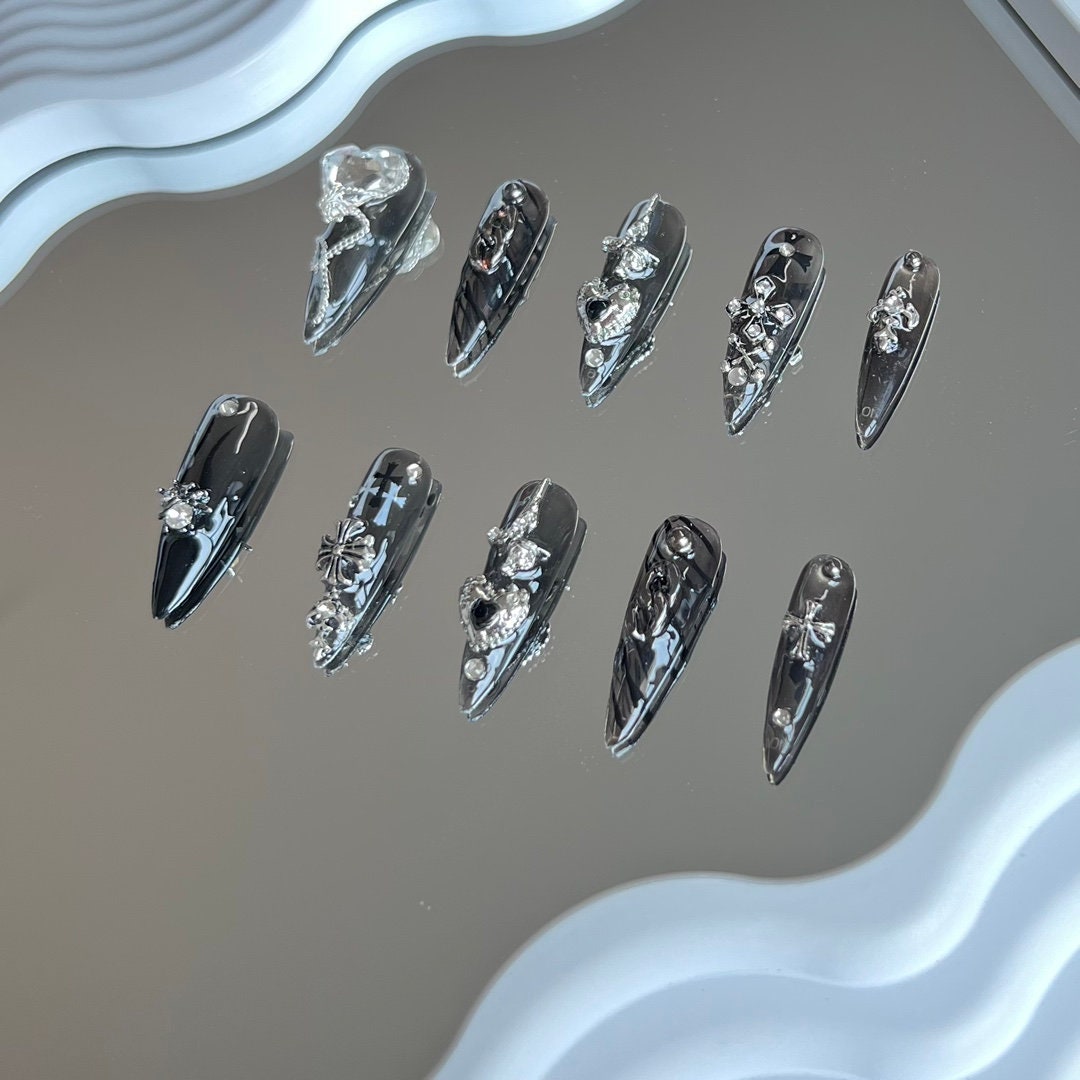 Chrome Heart Chain Metalic Goth Black Stiletto Reusable - Etsy