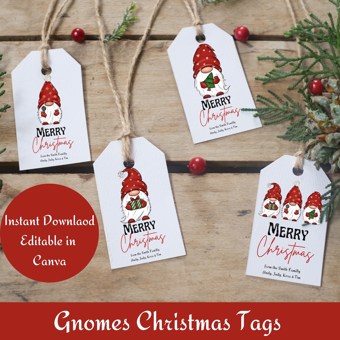 Editable Gnomes Christmas Gift Tag, Holiday Gift Tag Template ...