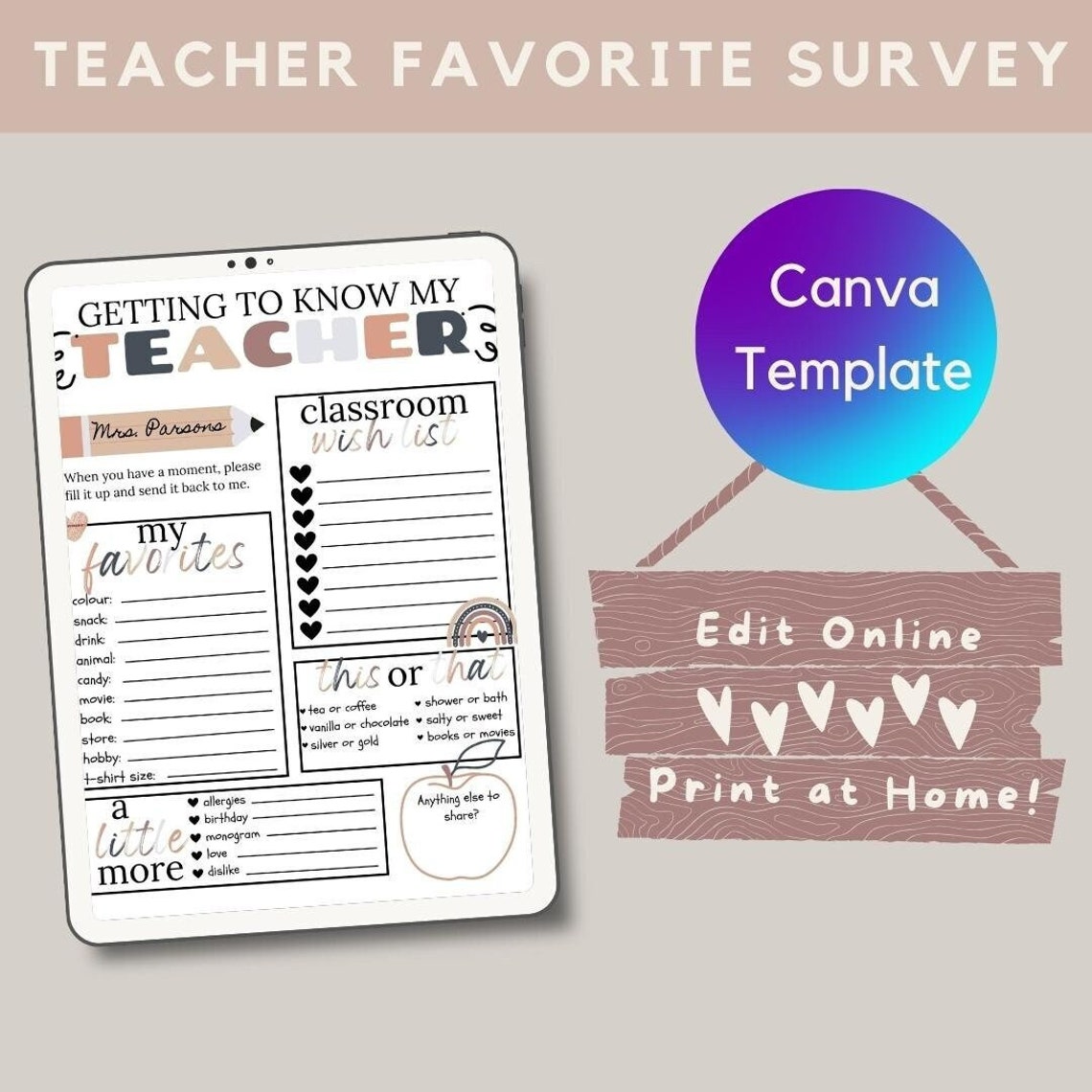 Get to Know My Teacher: Editable Canva Template for Favorite Teacher ...
