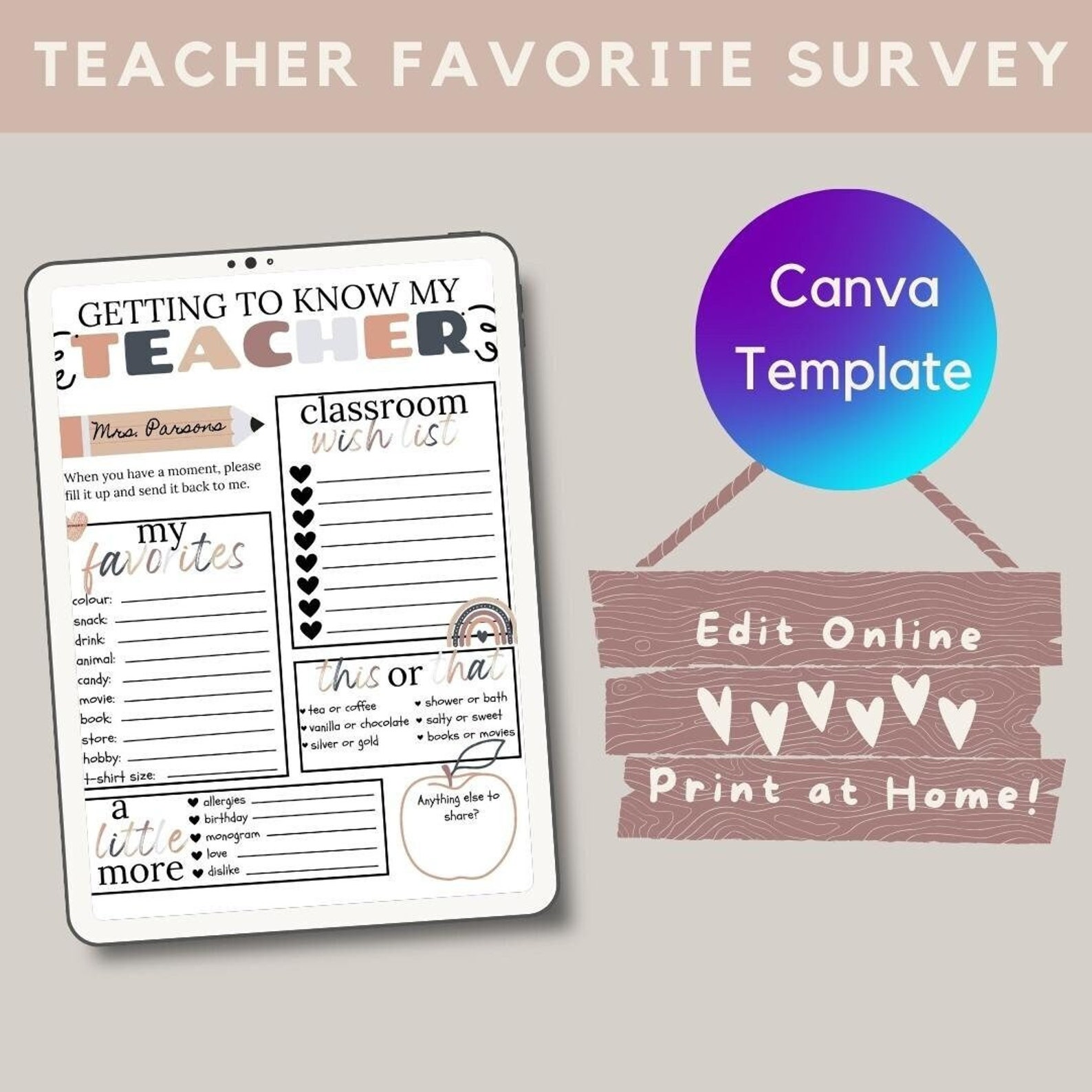 Get to Know My Teacher: Editable Canva Template for Favorite Teacher ...