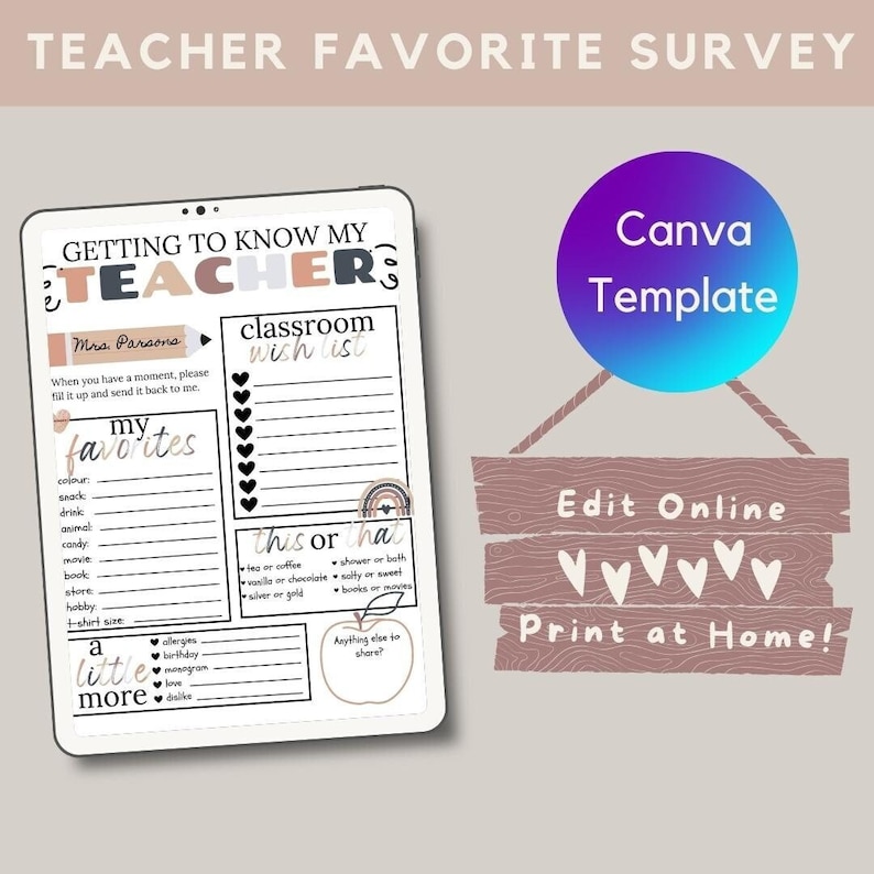 Get to Know My Teacher: Editable Canva Template for Favorite Teacher ...