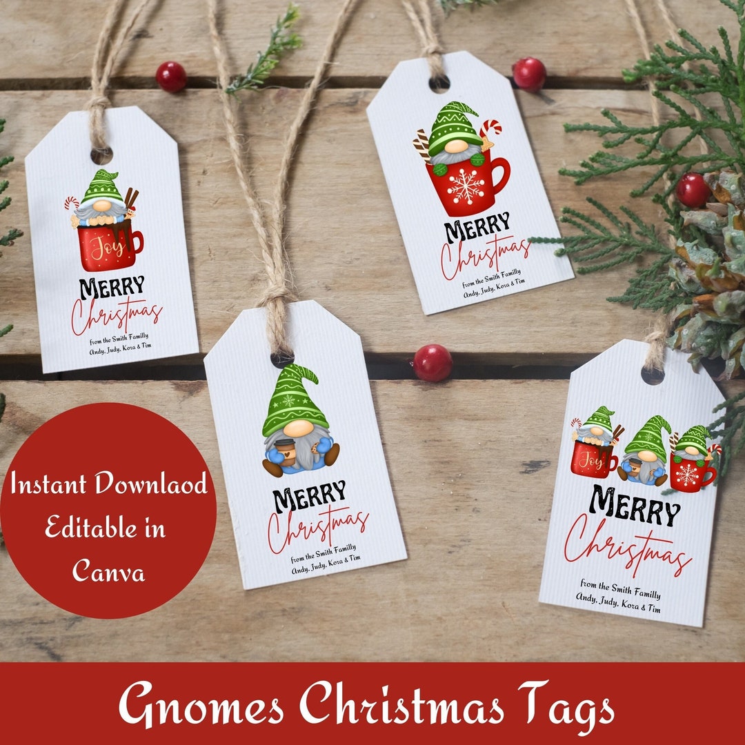 Editable Gnomes Christmas Gift Tag, Holiday Gift Tag Template ...