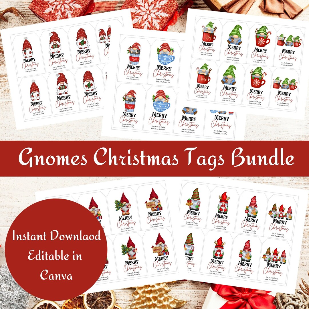 Editable Gnomes Christmas Gift Tag Bundle Holiday Tag - Etsy