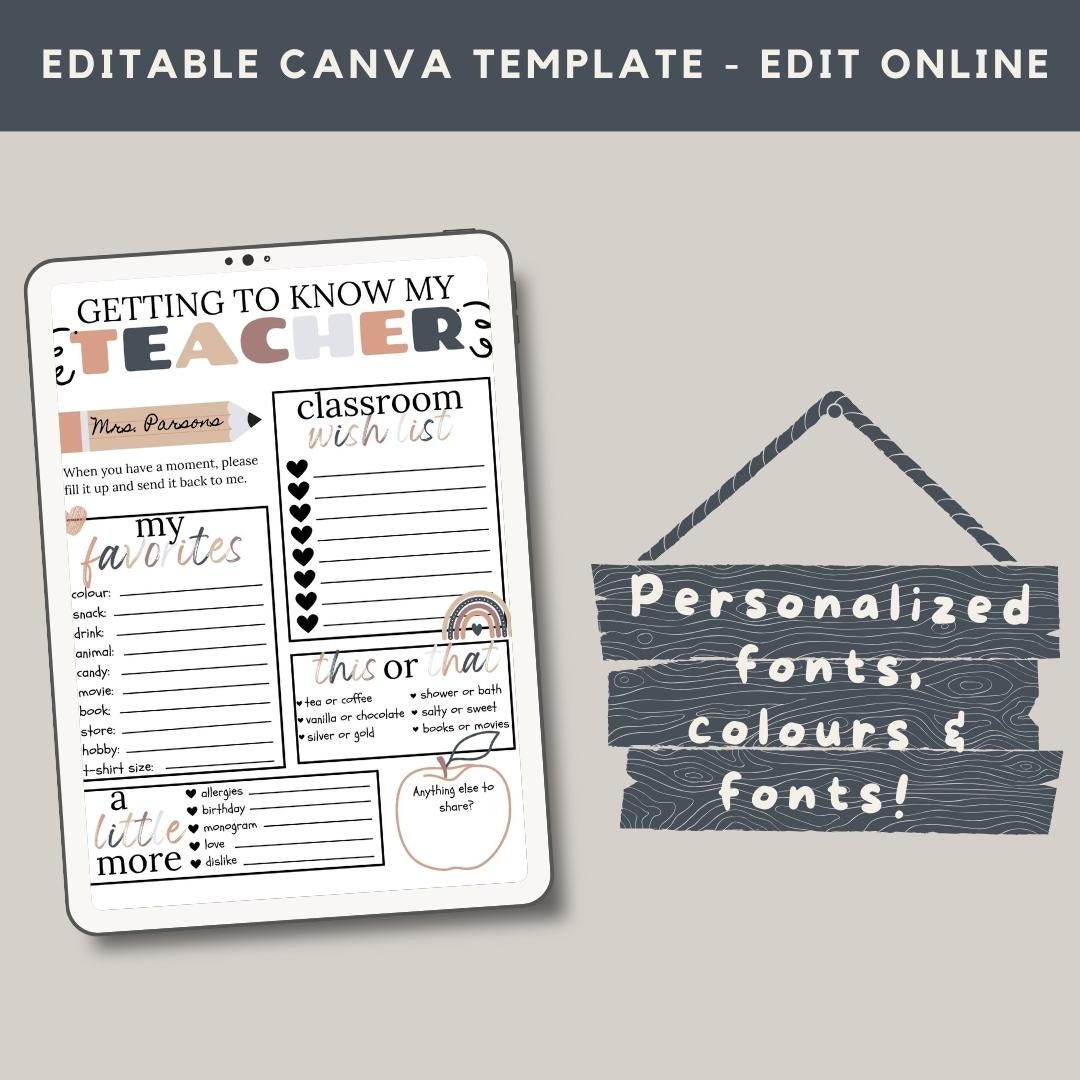 Get to Know My Teacher: Editable Canva Template for Favorite Teacher ...
