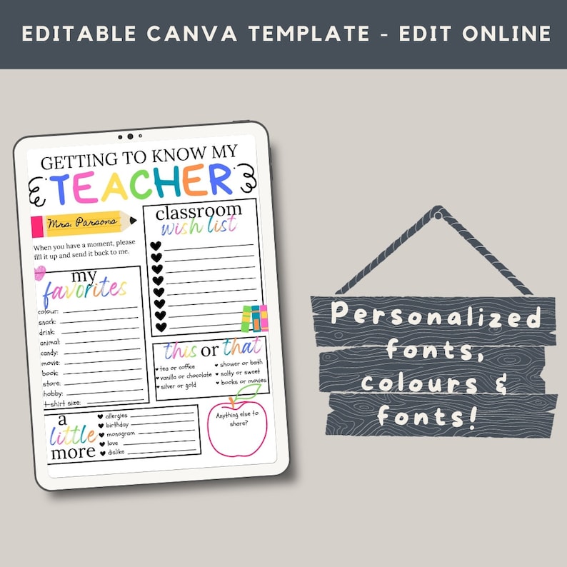 Get to Know My Teacher: Editable Canva Template for Favorite Teacher ...