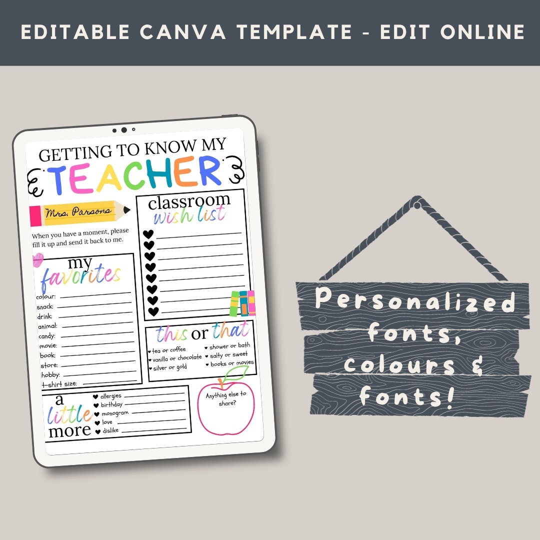Get to Know My Teacher: Editable Canva Template for Favorite Teacher ...