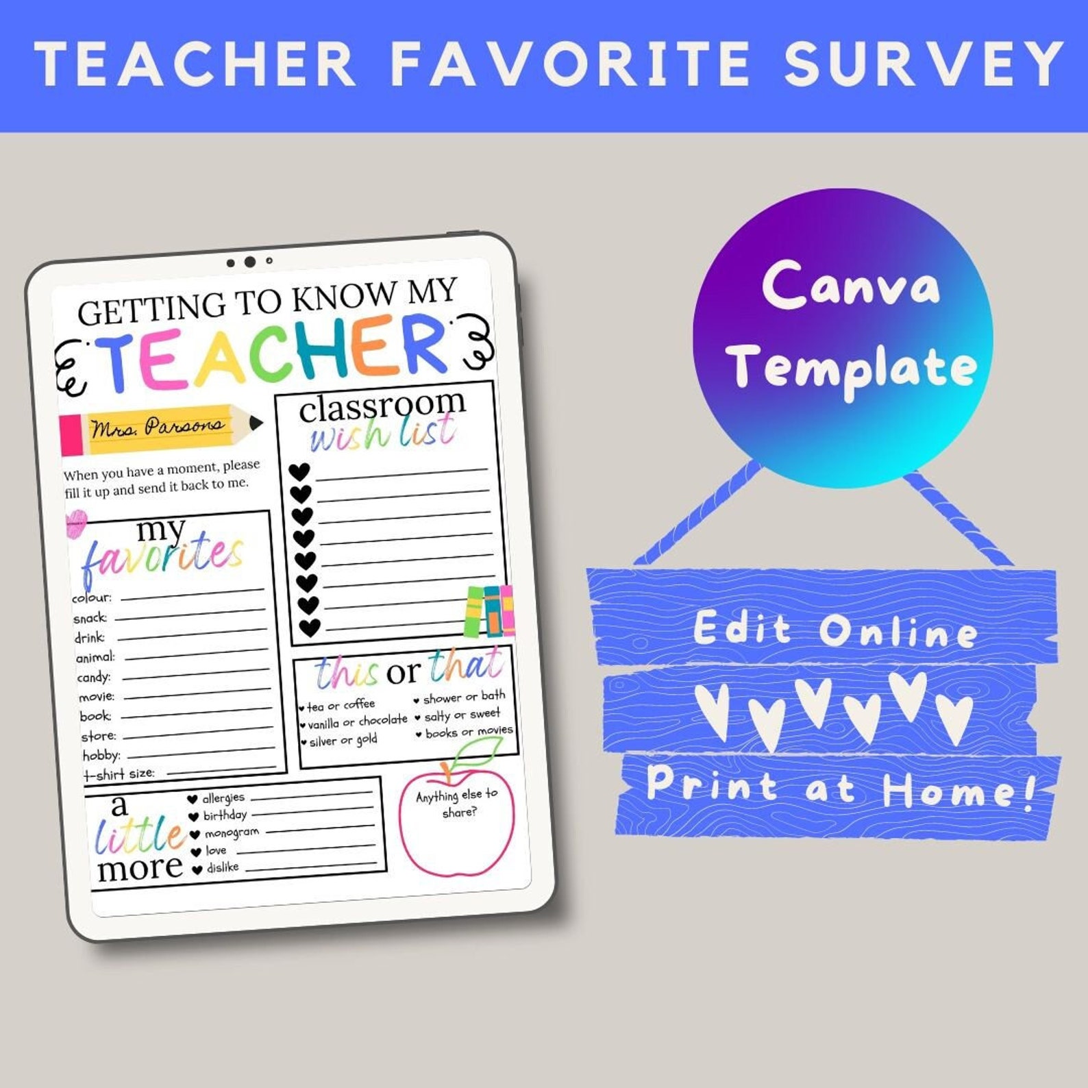 Get to Know My Teacher: Editable Canva Template for Favorite Teacher ...