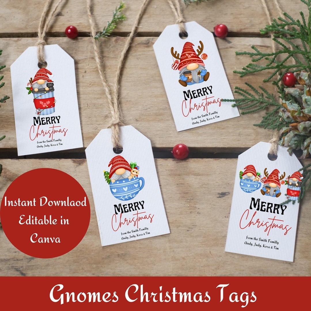 Editable Gnomes Christmas Gift Tag, Holiday Gift Tag Template ...