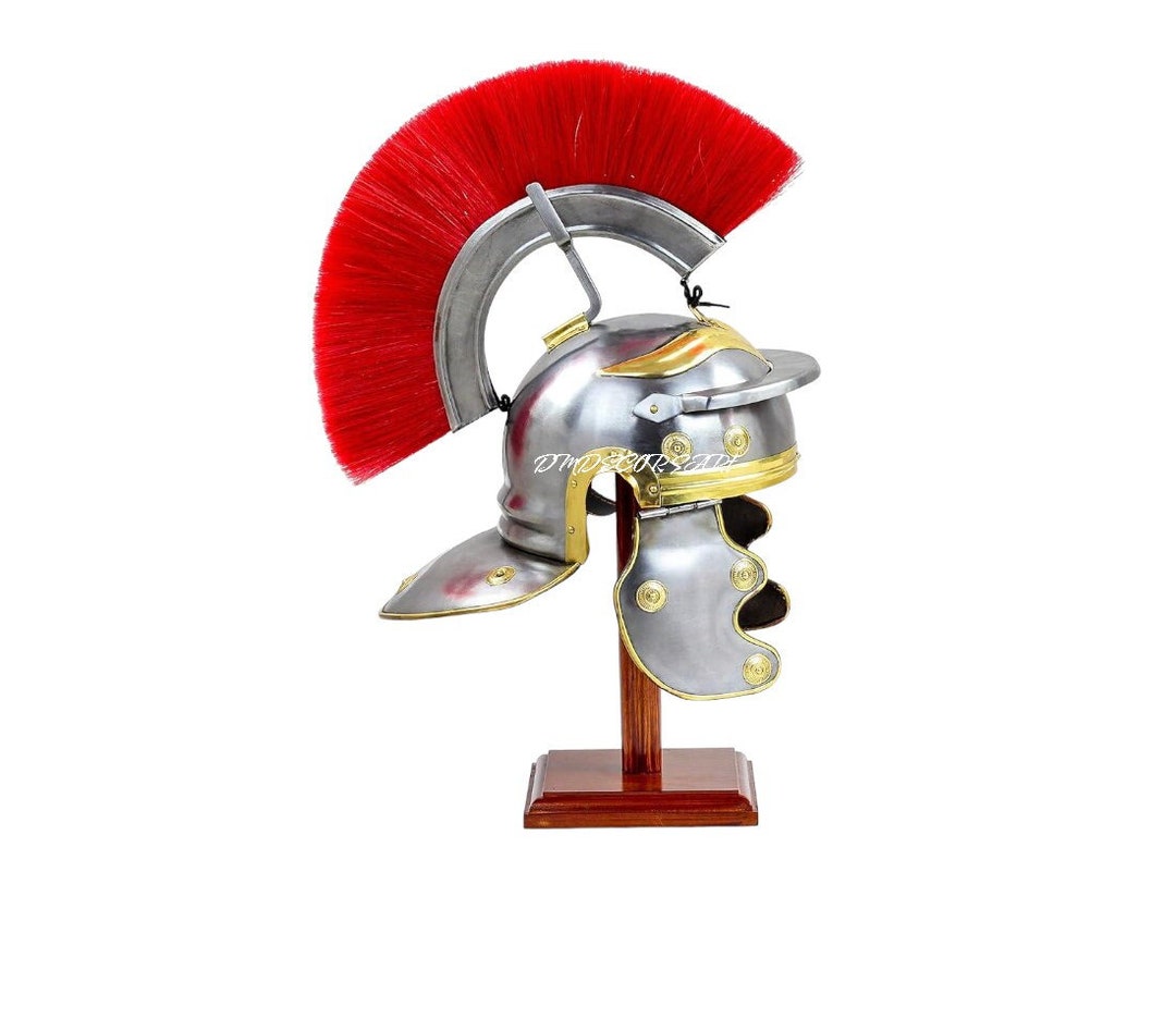 Helmet Roman Centurion Plume Medieval Red Armor Gallic Imperial Steel ...