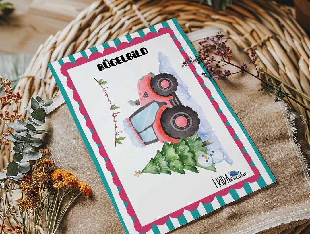 Iron-on Tractor Christmas Red | Iron-on Motif for Kids Winter | Iron-on ...