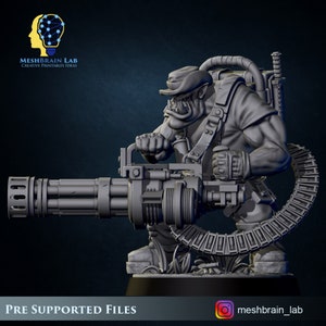 3d Printed Ork Commando With Minigun by Meshbrain Labs Miniatures - Etsy