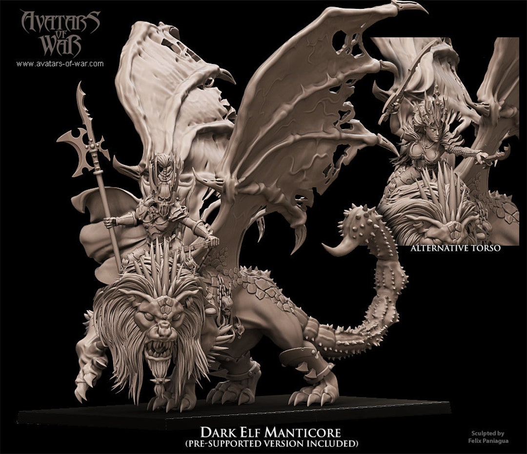 3D Printed Dark Elf Manticore by Avatars of War - Etsy