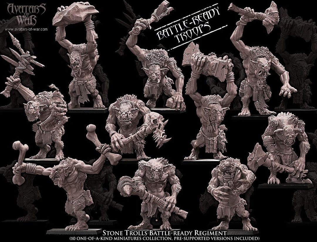 3D Printed Stone Trolls X10 by Avatars of War - Etsy