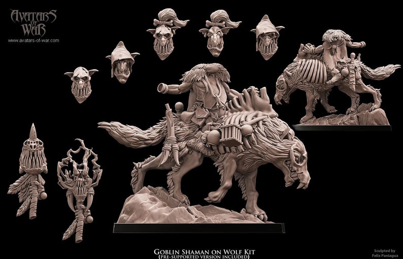 3D Printed Goblin Shaman on Wolf by Avatars of War - Etsy