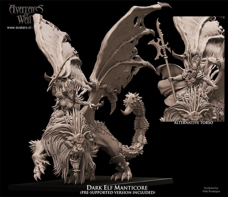 3D Printed Dark Elf Manticore by Avatars of War - Etsy
