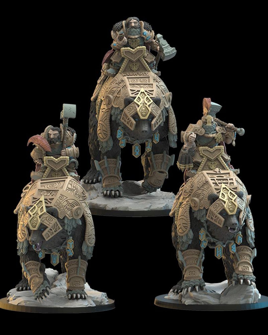 3d Printed Dwarf Bear Riders X3 by Lost Kingdom Miniatures - Etsy
