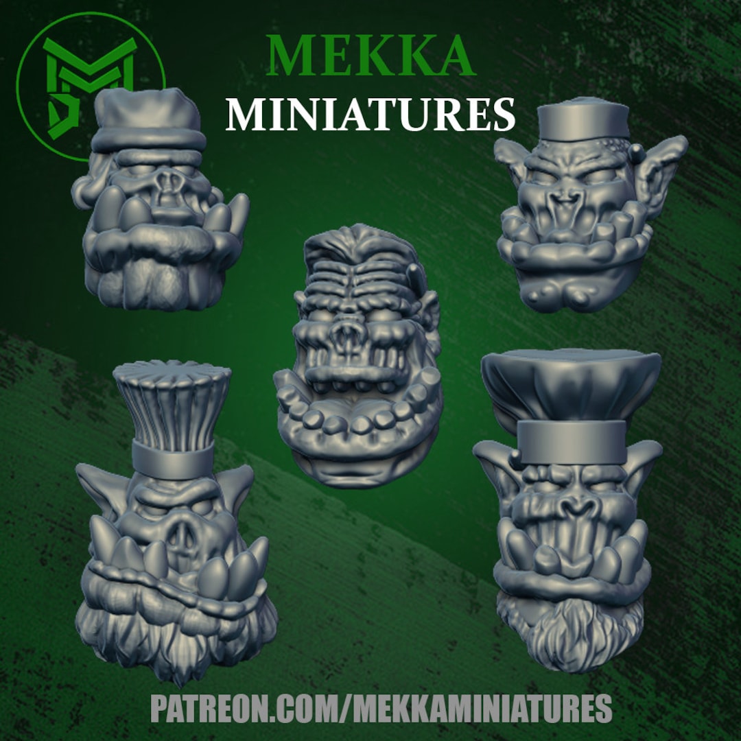 3d Printed Ork Chef Heads X10 by Mekka Miniatures - Etsy