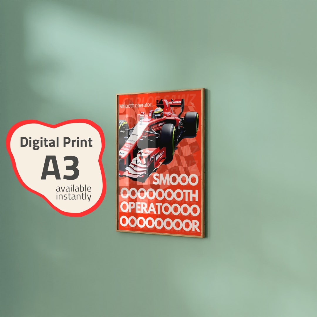 F1 Gift for Fans Formula 1 Digital Poster Carlos Sainz Gift for Ferrari ...