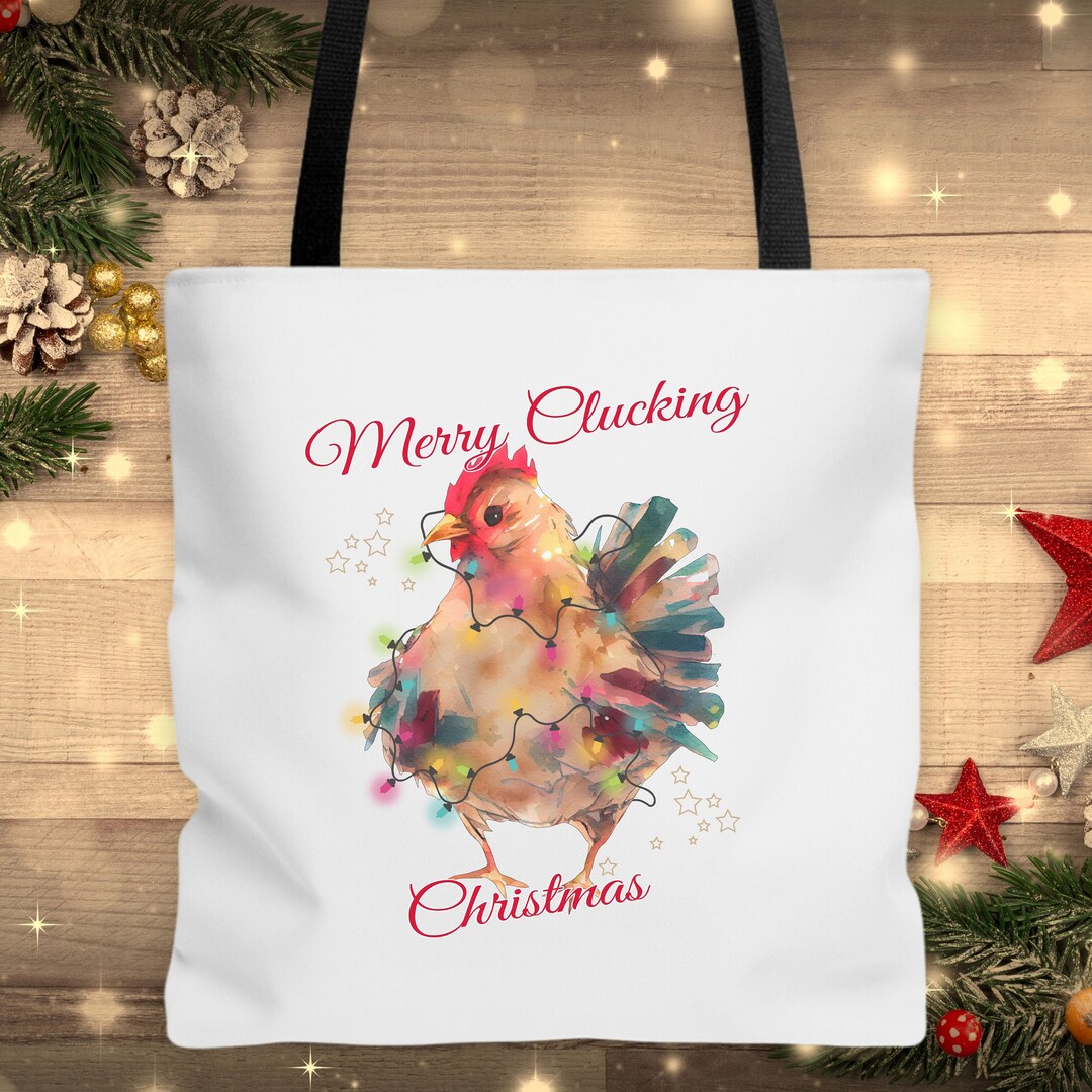 Merry Clucking Christmas Tote, Funny Chicken Christmas Tote, Chicken ...