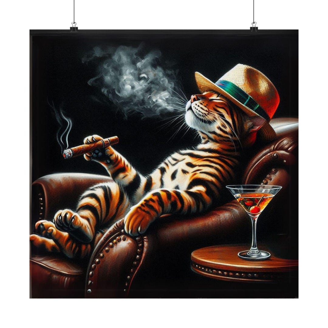 Bengal Cat Cigar Poster, Leopard Cat Art, Cat Lover Gift, Cigar Bar ...