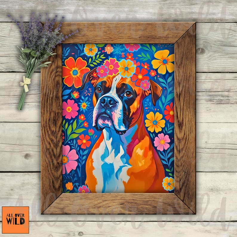 Boho Boxer Dog Art Print, Boxer Wall Decor, Colorful Pet Poster, Gift ...