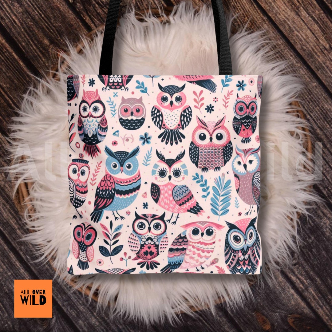 Retro Owl Tote Bag, Owl Pattern Canvas Bag, Owl Lover Gift, Cute Bird ...