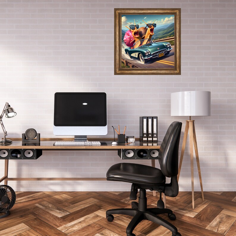 Escargot Poster, Crazy Snail Art, Speed Racer Slug, Cute Animal Driving ...