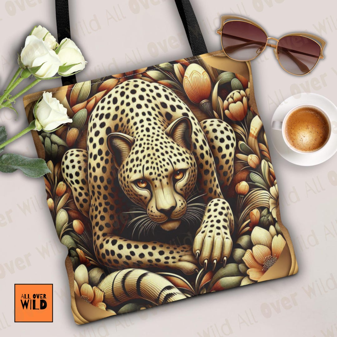 Art Deco Cheetah Tote Bag | Luxury Animal Print Tote | Big Cat Shopper ...