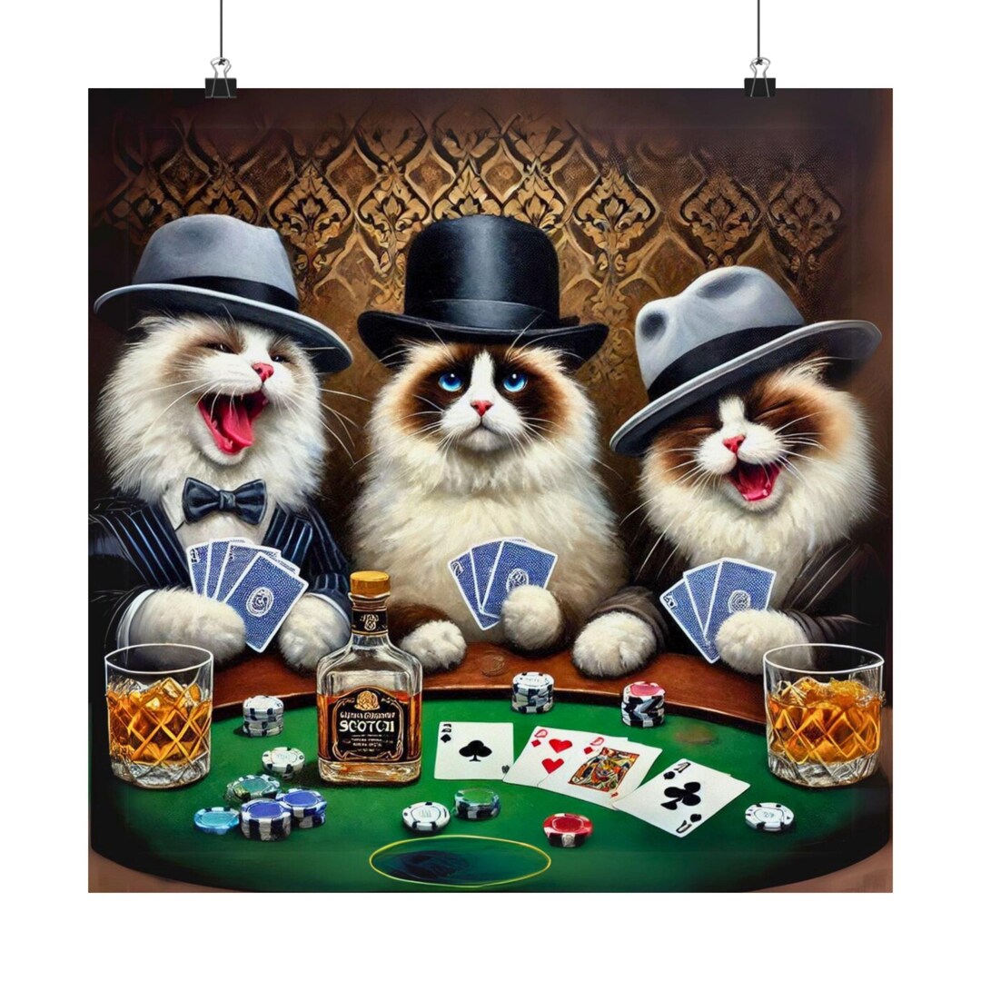 Ragdoll Poker Poster, Funny Cats Playing Poker, Animal Lover Gift ...