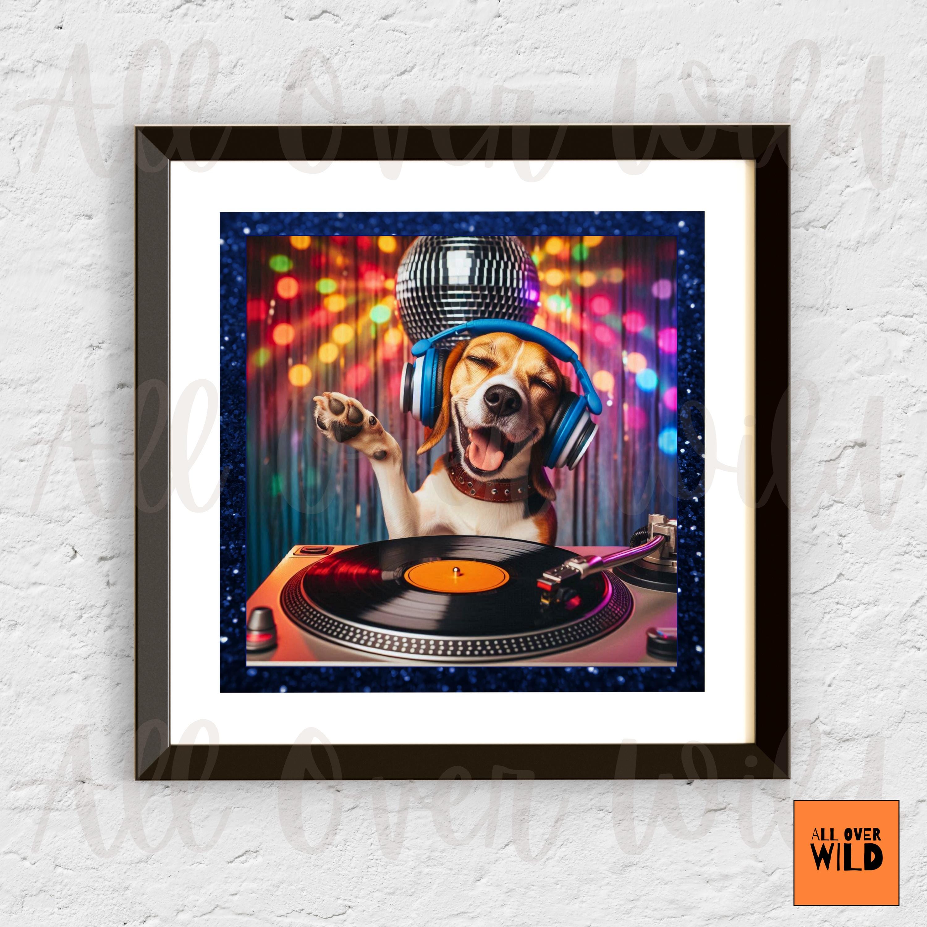 Funny Beagle Wall Art, Disco Dog Poster, DJ Music Lover Gift, Beagle ...