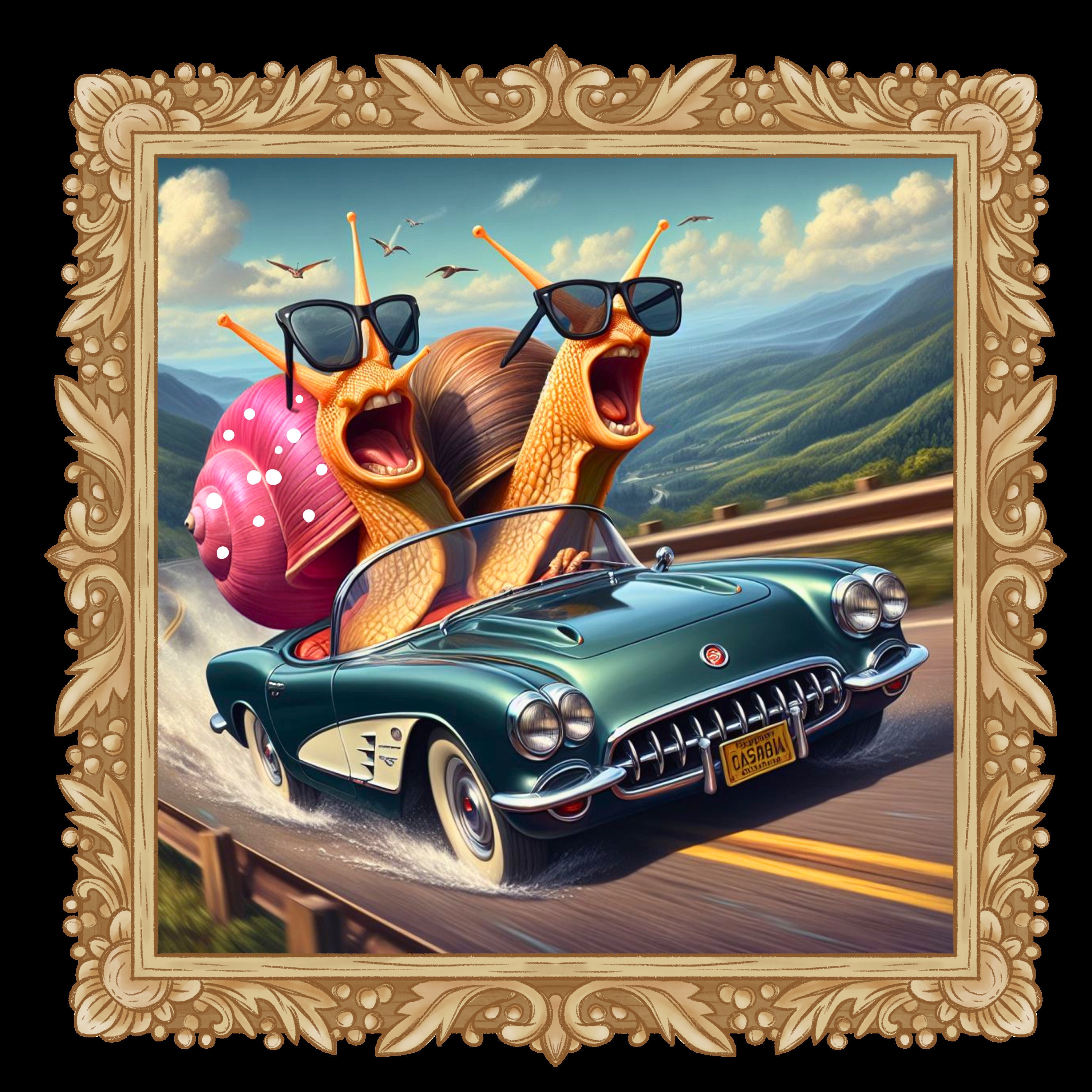 Escargot Poster, Crazy Snail Art, Speed Racer Slug, Funny Retro ...