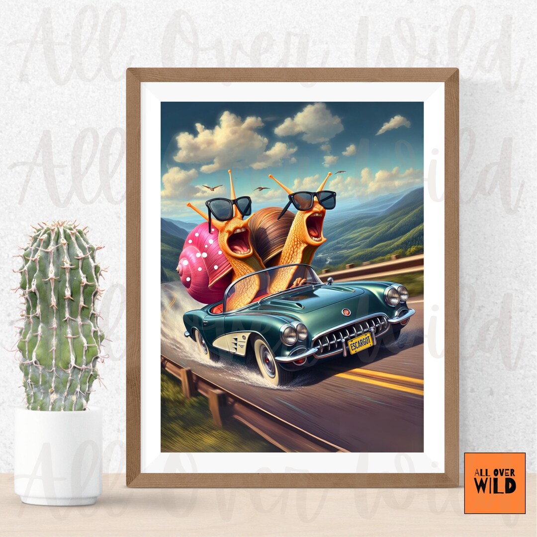 Funny Escargot Wall Art, This Car Goes French Joke Gift, Quirky Snail ...
