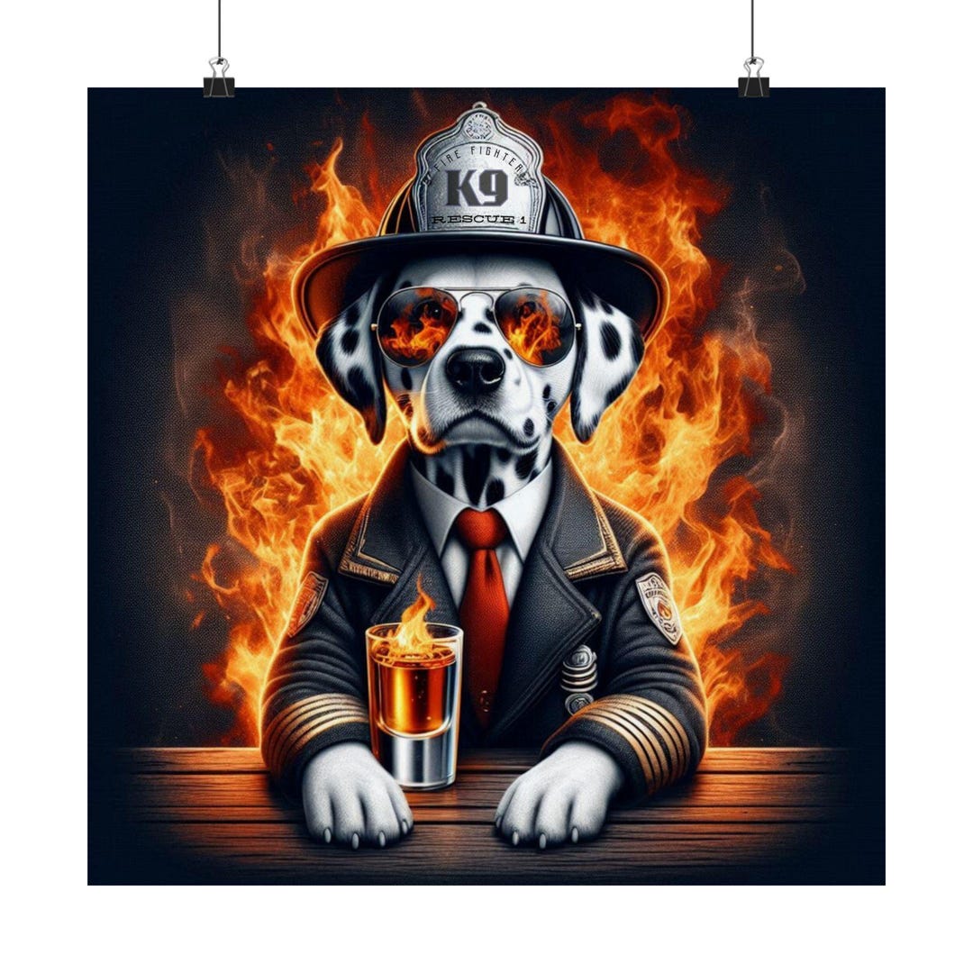 Dalmatian Firefighter Poster, Fireman Dog Art, Canine K9 Unit, Gift for ...