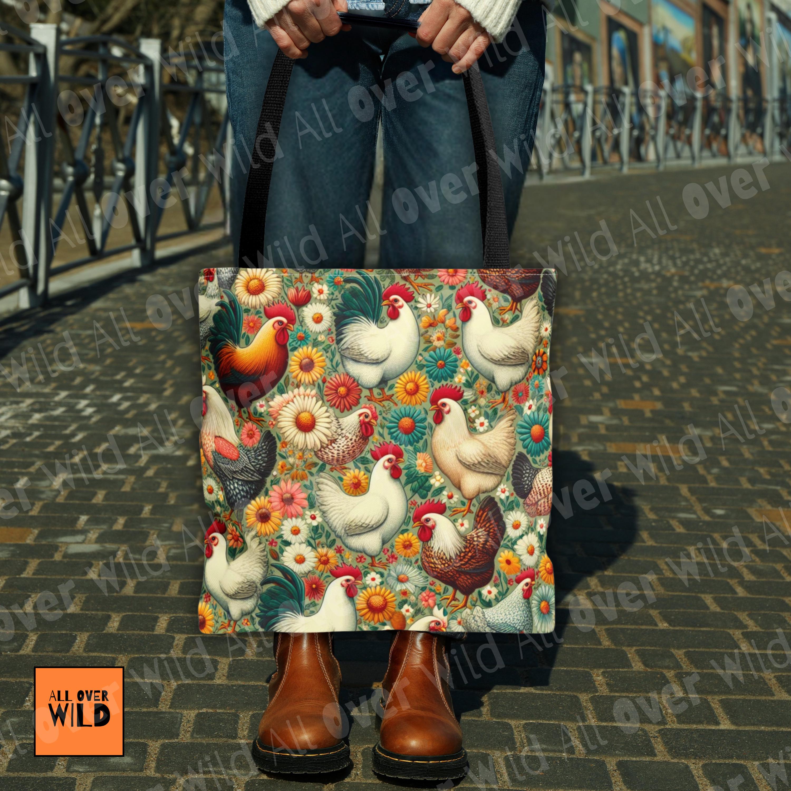 Retro Chicken Tote Bag: Luxury Roosters & Hens Market Bag, Vintage ...