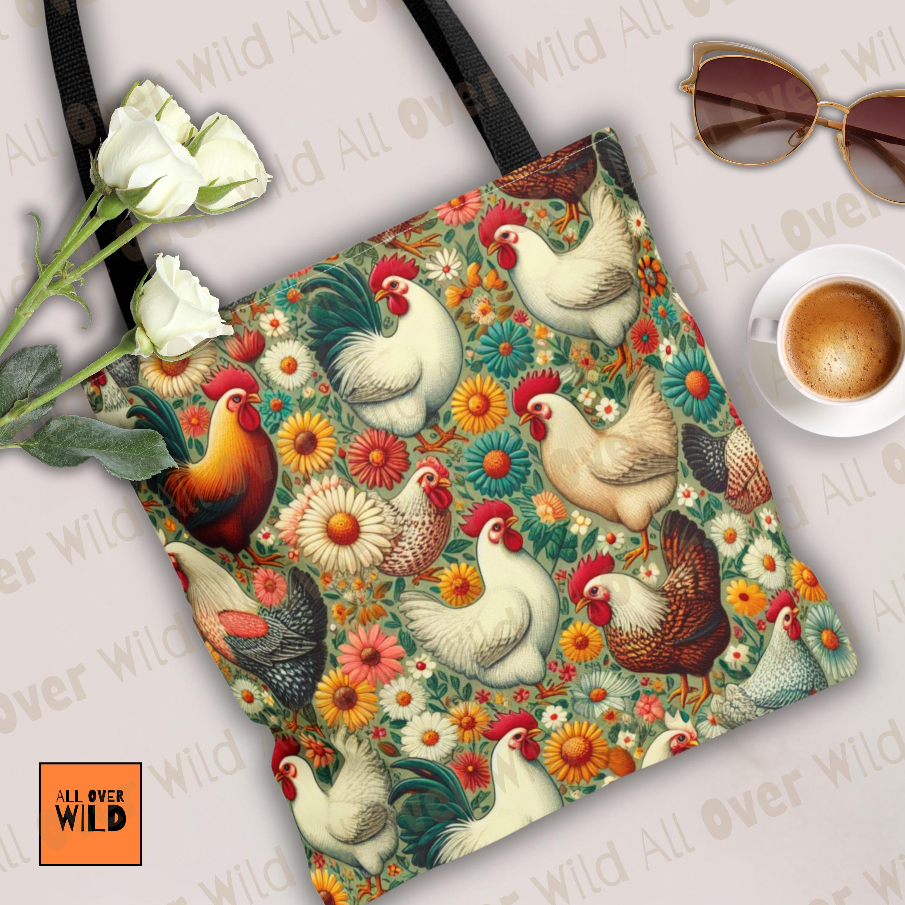 Retro Chicken Tote Bag: Luxury Roosters & Hens Market Bag, Vintage ...