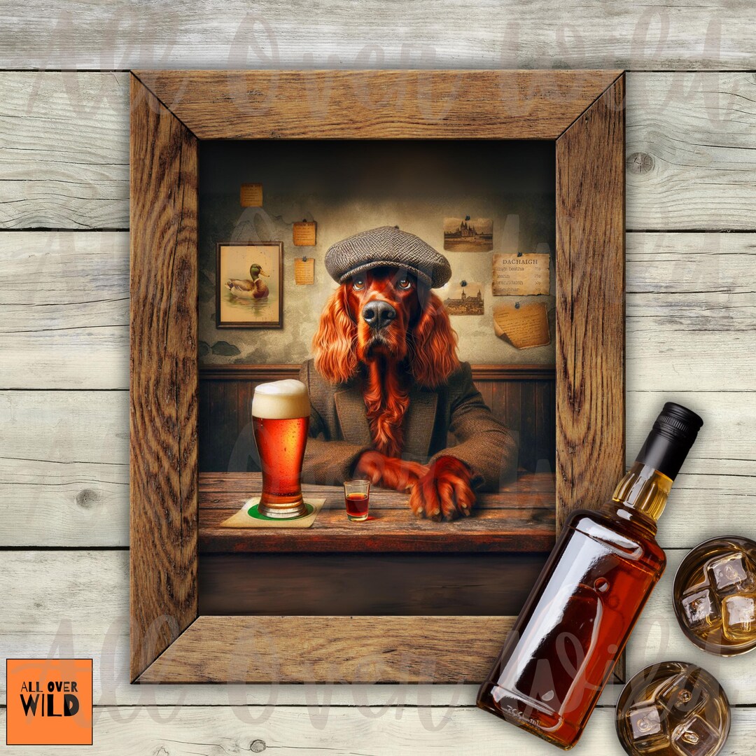 Funny Irish Setter Pub Art Print, Red Setter Bar Poster, Dog & Pint ...