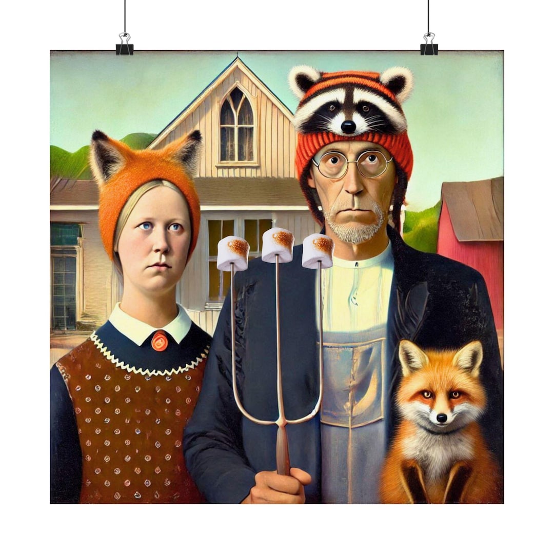 American Gothic Poster, Grant Wood Painting, Iowa Farmer Print, Urban ...