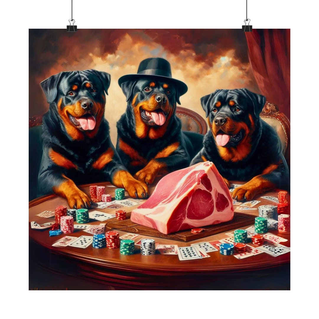 Rottweiler Poker Poster, Funny Rottie Art, Animals Playing Poker, Dog ...