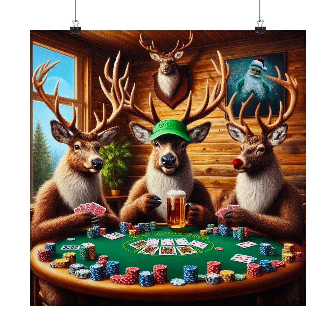 Reindeer Games Poster, Deer Playing Poker, Christmas Gift, Hunter Gift ...