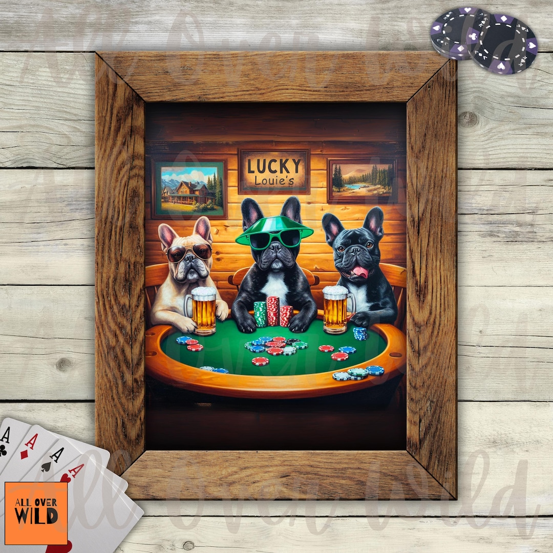 French Bulldog Poker Wall Art, Funny Frenchie Dog Print, Dogs Playing ...