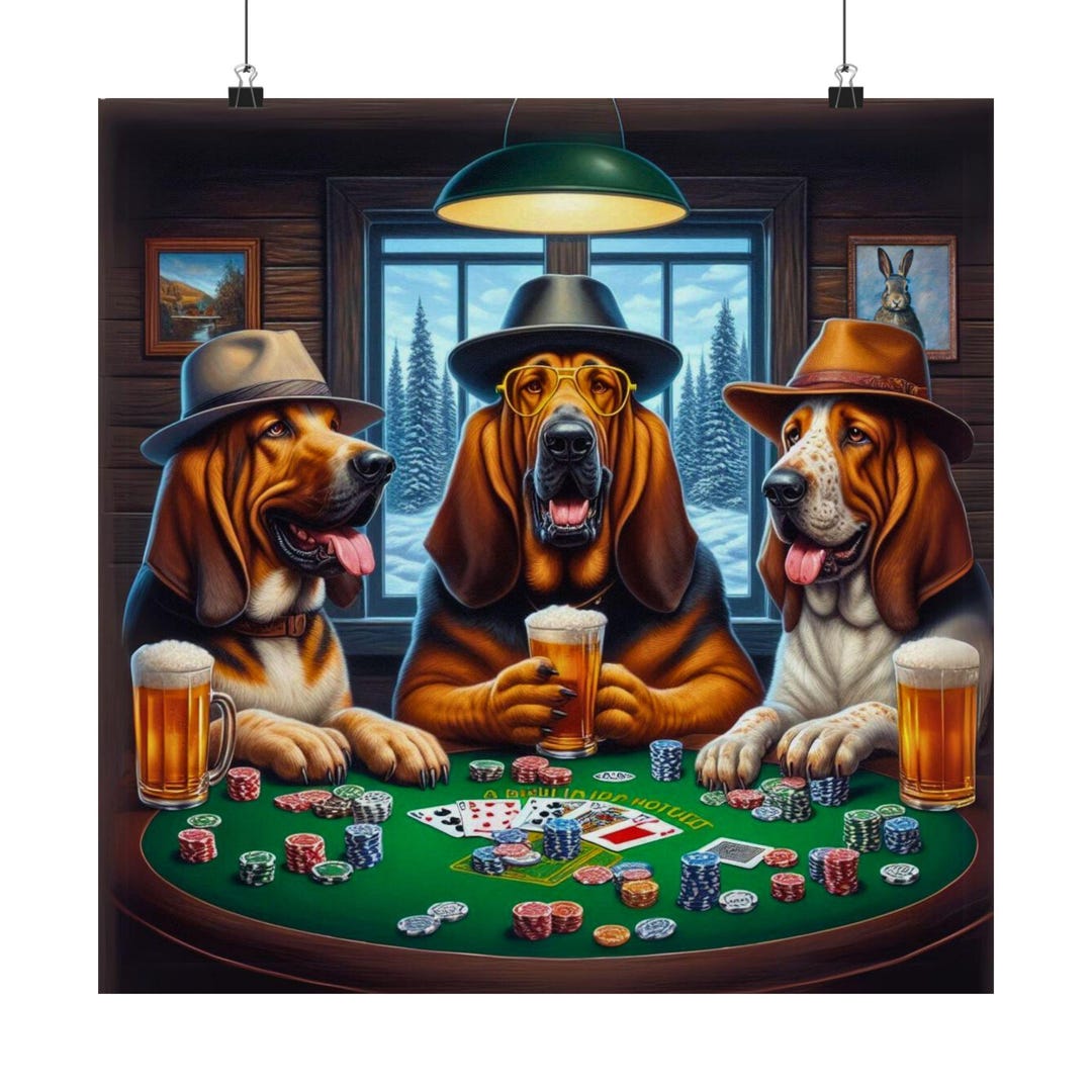 Basset Hound Poker Poster, Dogs Playing Cards, Dog Lover, Funny Animal ...