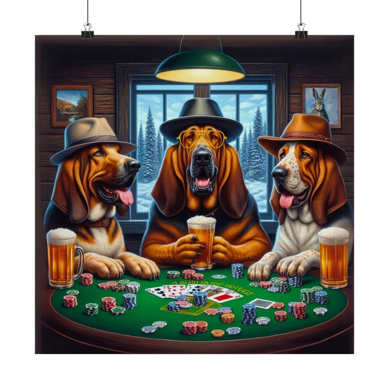 Basset Hound Poker Poster, Dogs Playing Cards, Dog Lover, Funny Animal ...
