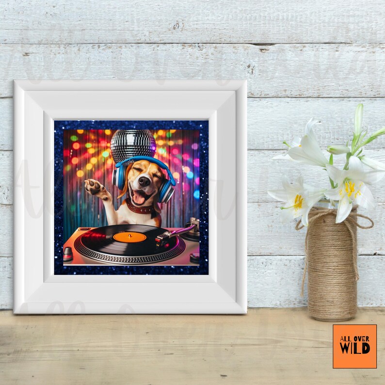 Funny Beagle Wall Art, Disco Dog Poster, DJ Music Lover Gift, Beagle ...