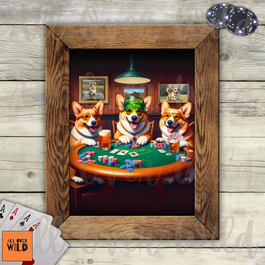 Funny Corgi Wall Art Print, Corgis Playing Poker, Corgi Wall Decor, Dog ...